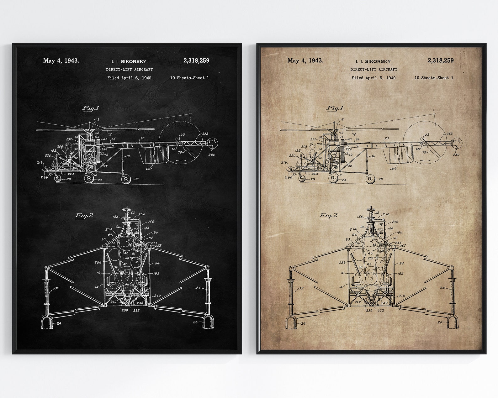 Helicopter Patent Posters, Sikorsky Direct-lift Aircraft, Vintage ...