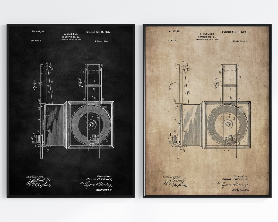 Electronics Patent Posters, Gramophone, Vintage Blueprint Wall Art ...