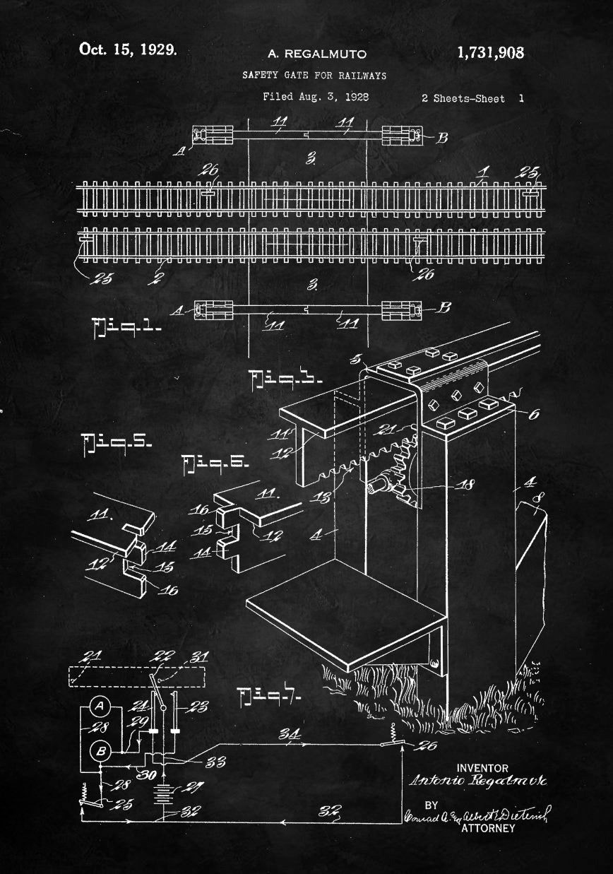 Engineering Patent Posters, Safety Gate for Railways, Vintage Blueprint ...