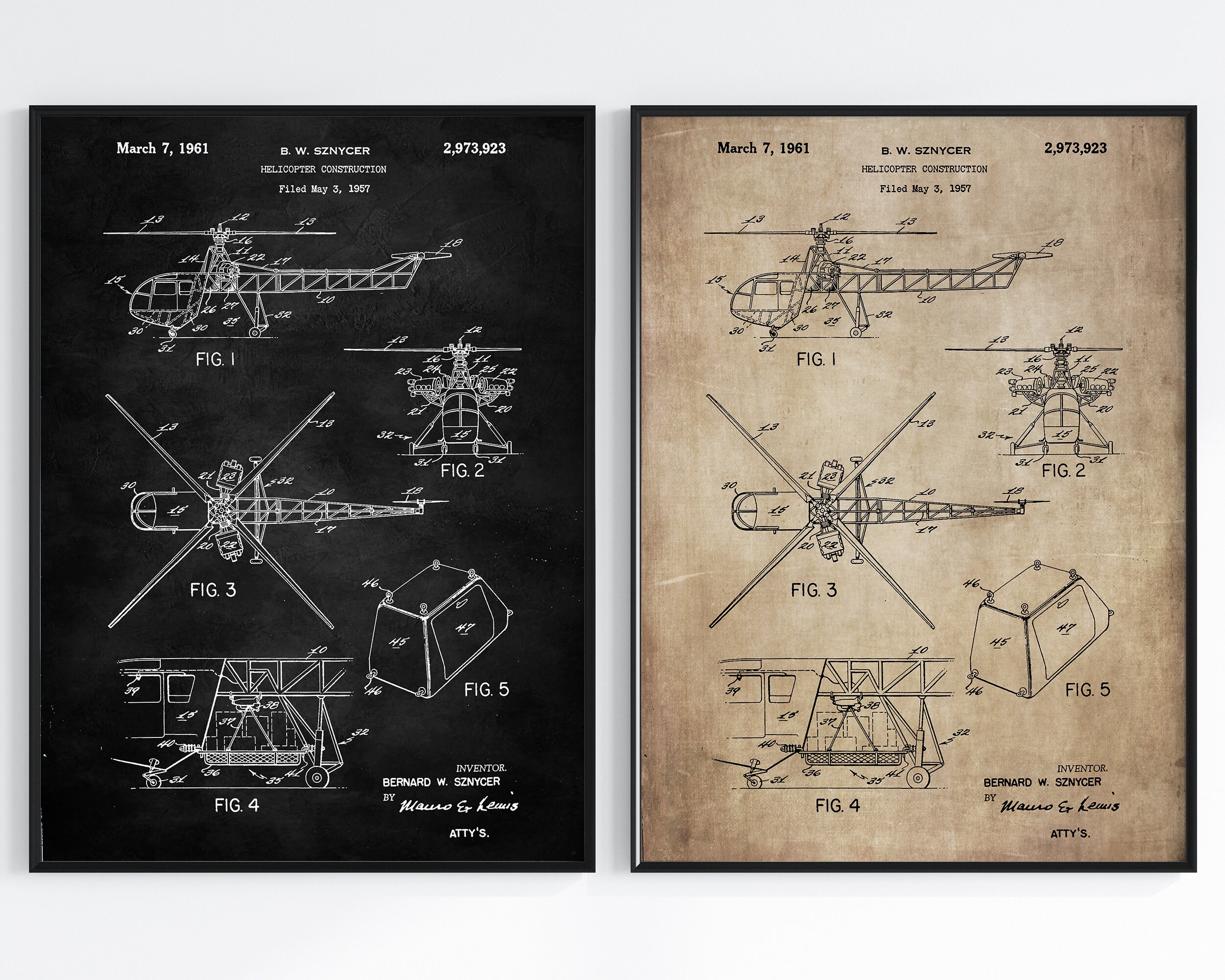Helicopter Patent Posters, Helicopter Construction, Vintage Blueprint ...