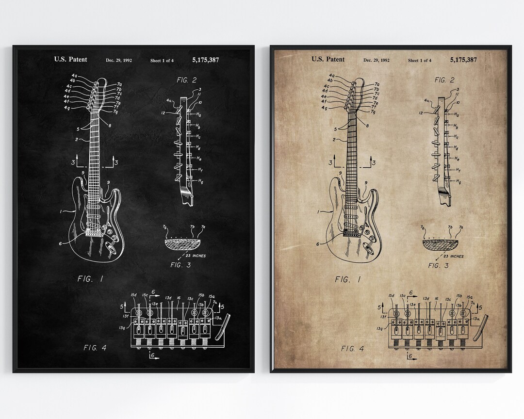 Instrument Patent Posters, 7 String Guitar, Vintage Blueprint Wall Art ...
