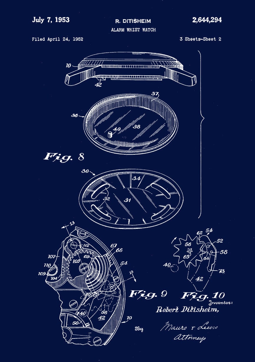 Watch Patent Posters Alarm Wrist Watch Vintage Blueprint - Etsy