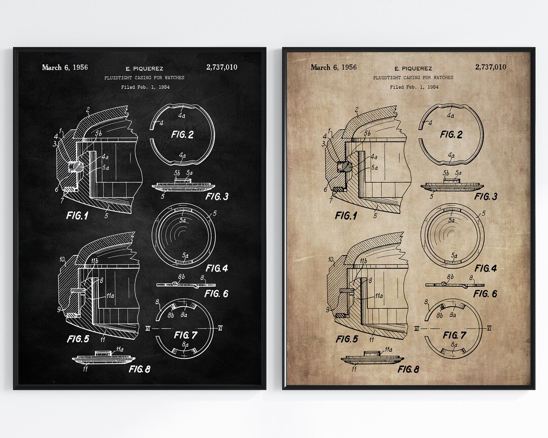 Watch Patent Posters, Fluidtight Casing, Vintage Blueprint Wall Art ...