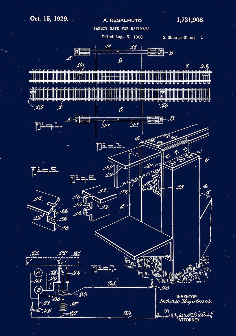Engineering Patent Posters, Safety Gate for Railways, Vintage Blueprint ...