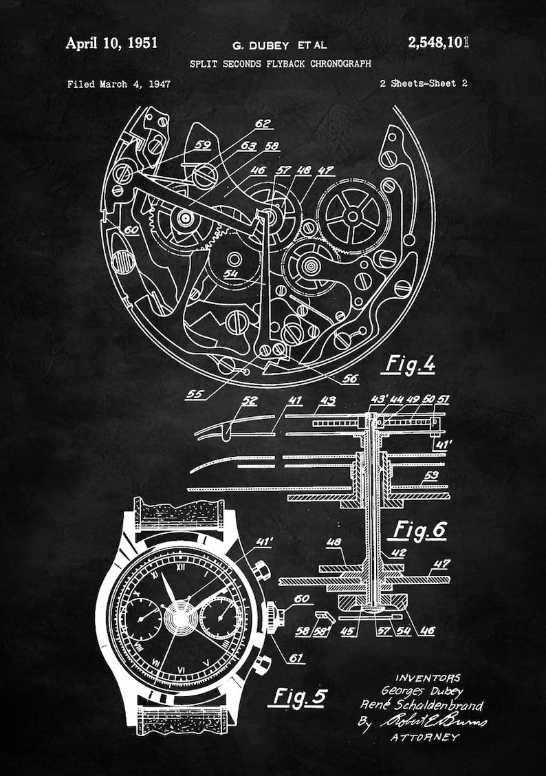 Watch Patent Posters, Flyback Chronograph, Vintage Blueprint Wall Art ...