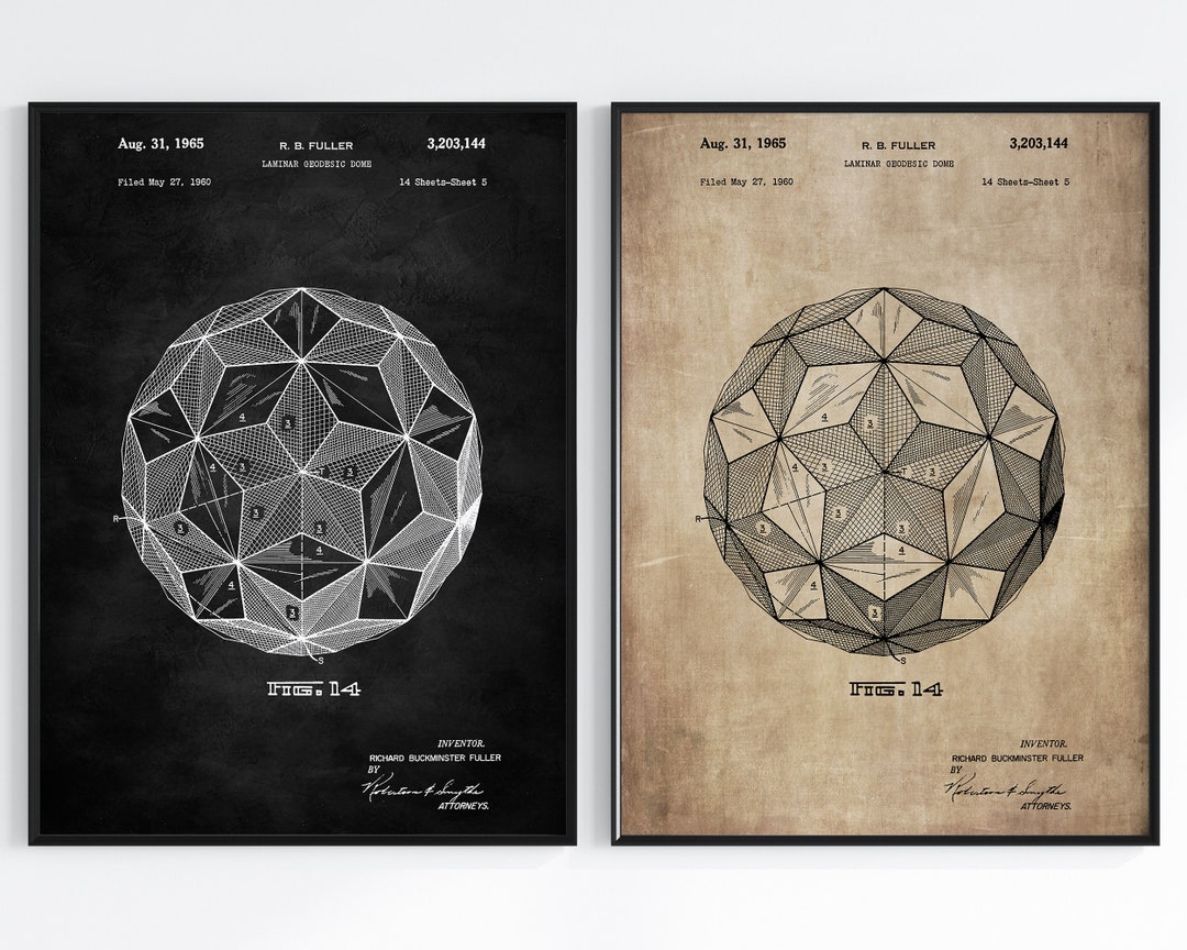 Engineering Patent Posters, Geodesic Dome, Vintage Blueprint Wall Art ...