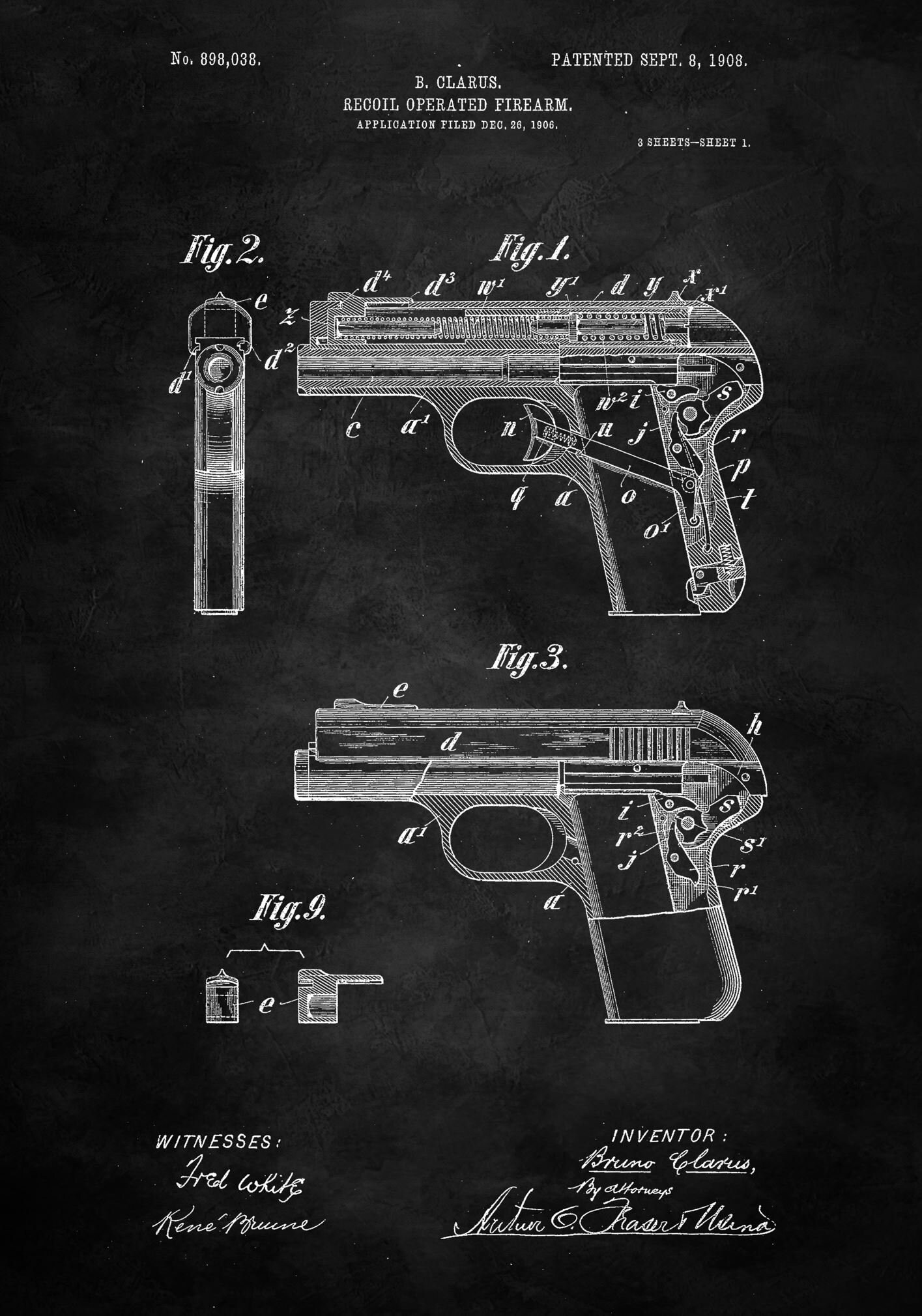Firearms Patent Posters, Recoil Operated Firearm, Vintage Blueprint ...