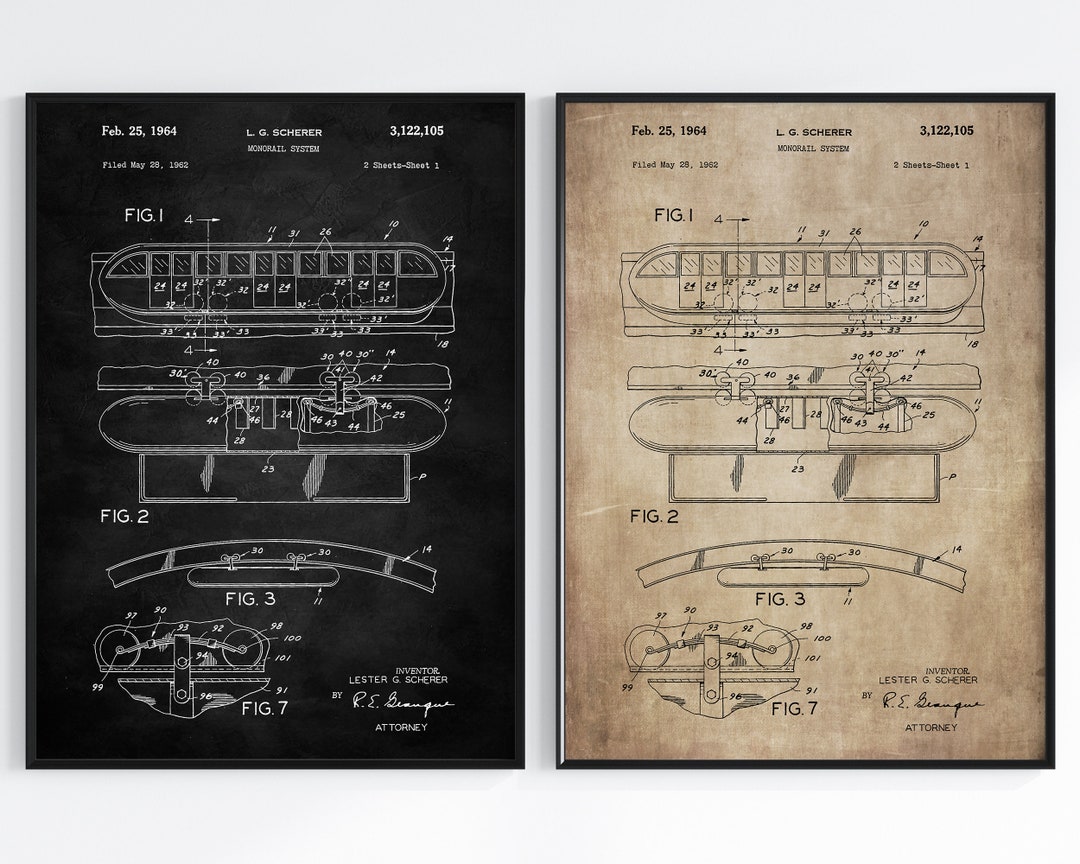 Trains Patent Posters, Monorail, Vintage Blueprint Wall Art, Instant ...