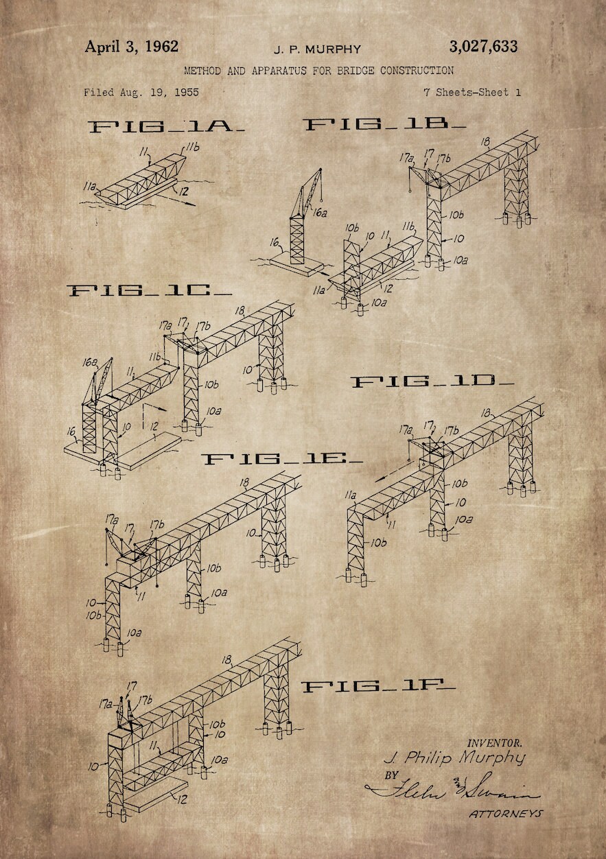 Engineering Patent Posters Apparatus for Bridge Construction - Etsy