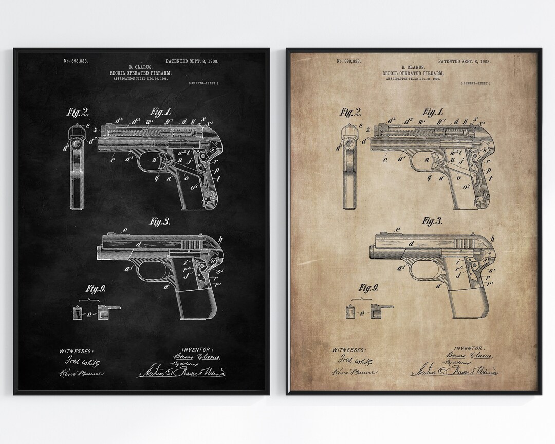 Firearms Patent Posters, Recoil Operated Firearm, Vintage Blueprint ...