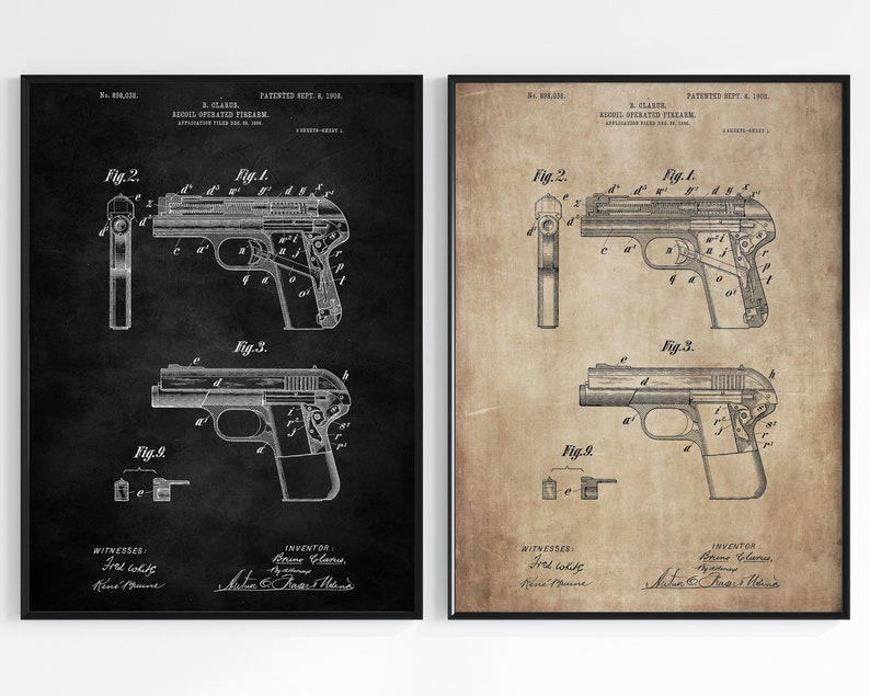 Firearms Patent Posters, Recoil Operated Firearm, Vintage Blueprint ...