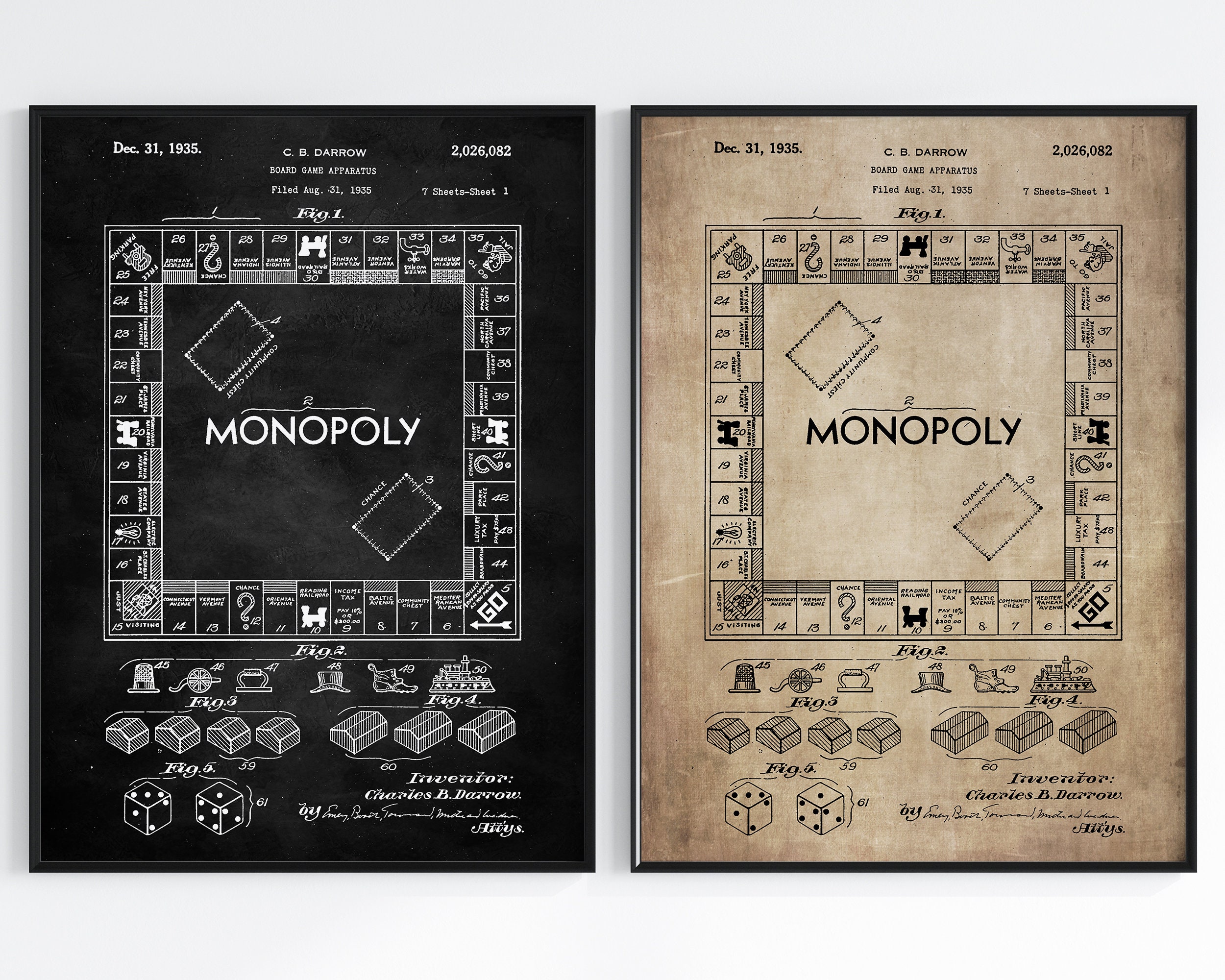 Game Patent Posters, Monopoly, Vintage Blueprint Wall Art, Instant ...