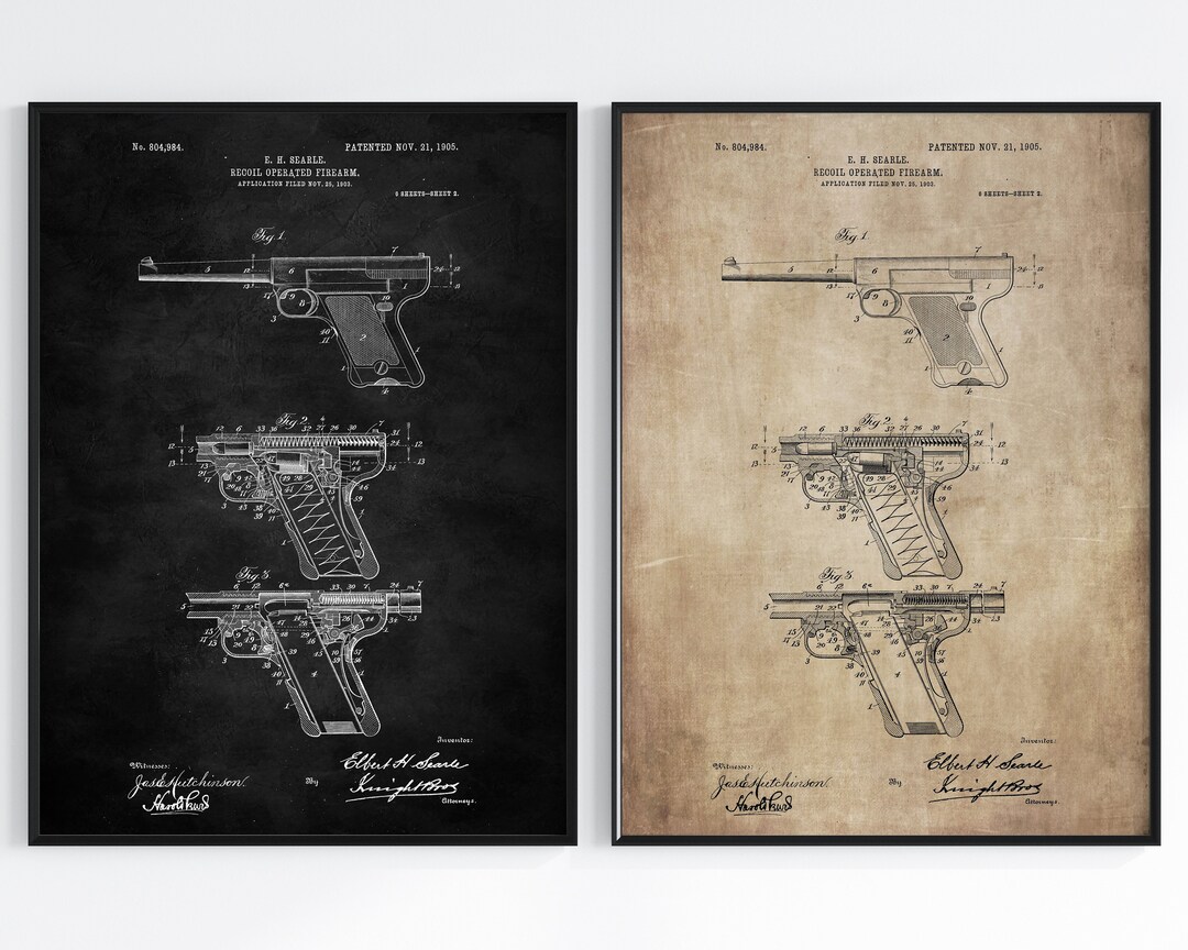 Firearms Patent Posters, Recoil Operated Firearm, Vintage Blueprint ...