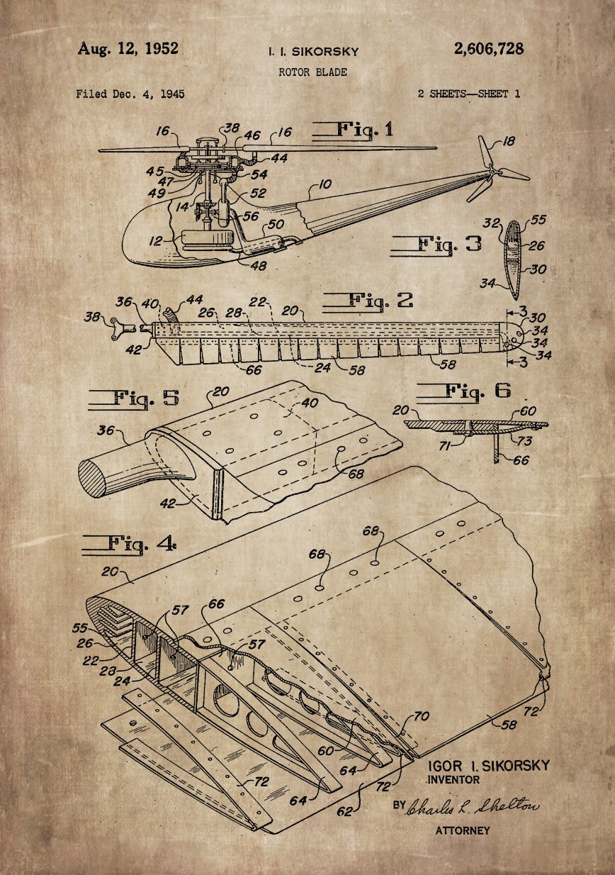 Helicopter Patent Posters Sikorsky Rotor Blade Vintage - Etsy