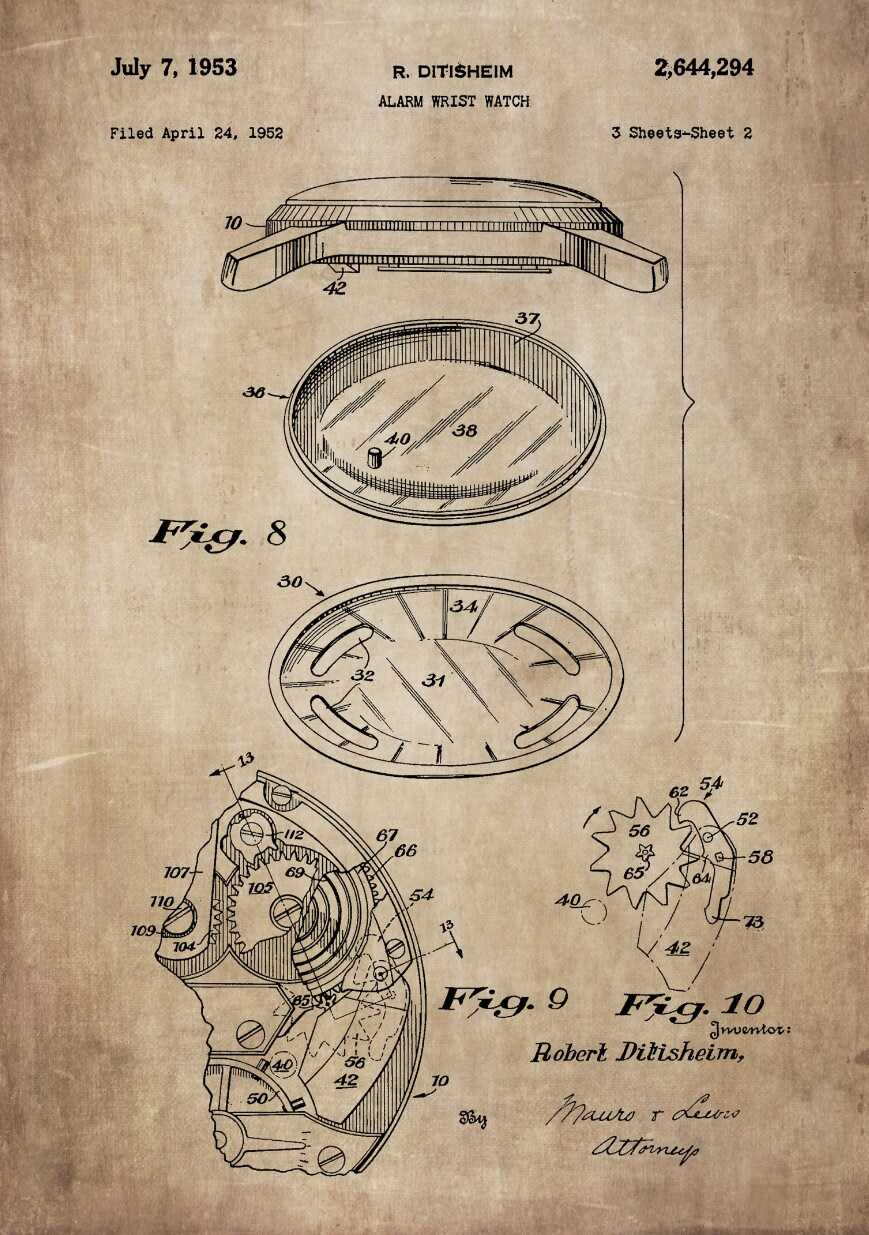 Watch Patent Posters, Alarm Wrist Watch, Vintage Blueprint Wall Art ...