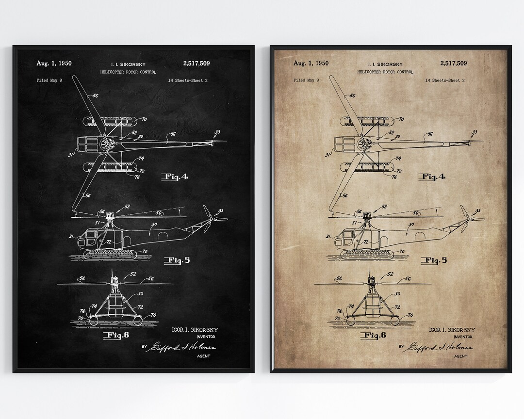 Helicopter Patent Posters, Sikorsky Rotor Control System, Vintage ...