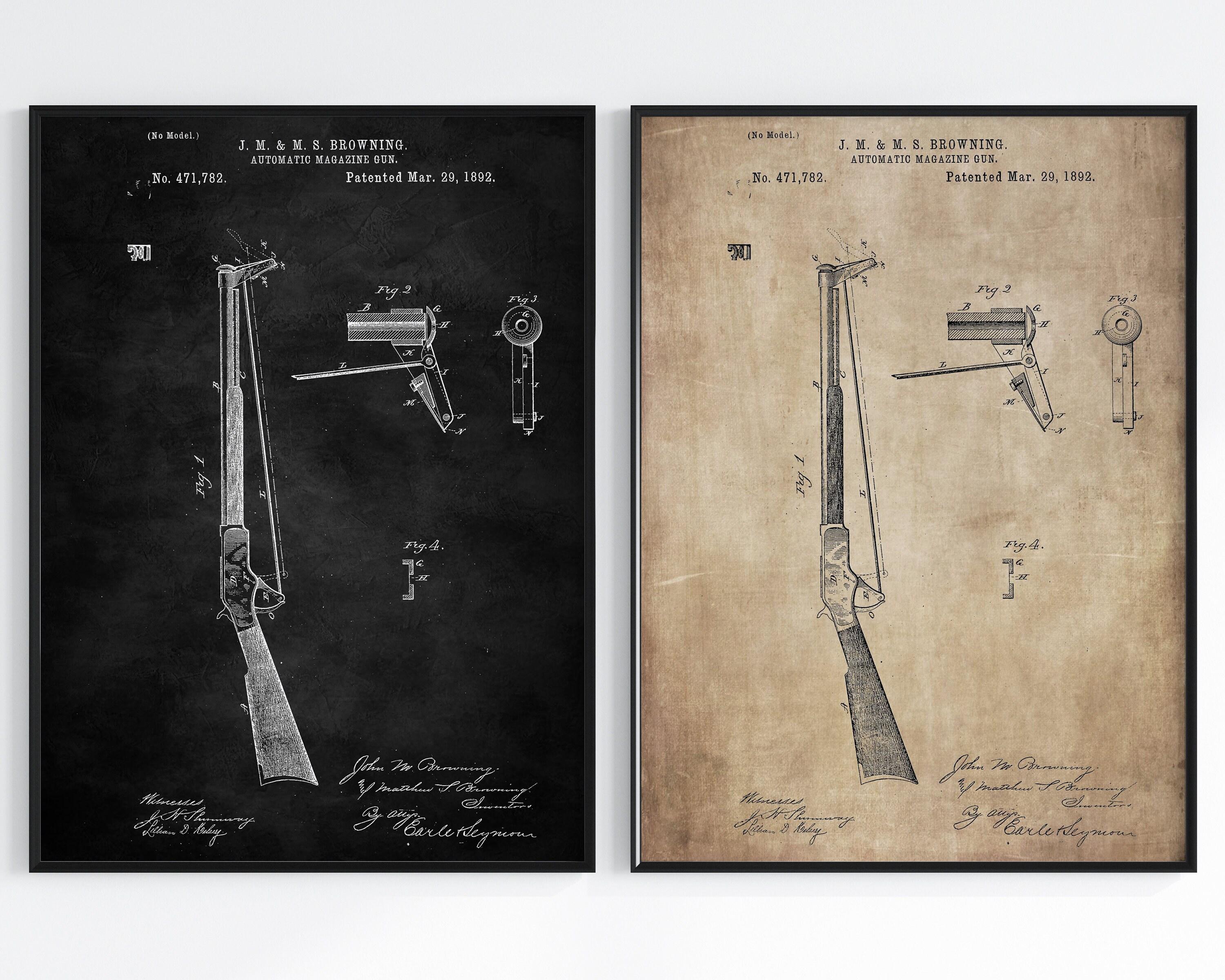 Firearms Patent Posters, Automatic Magazine Firearm, Vintage Blueprint ...