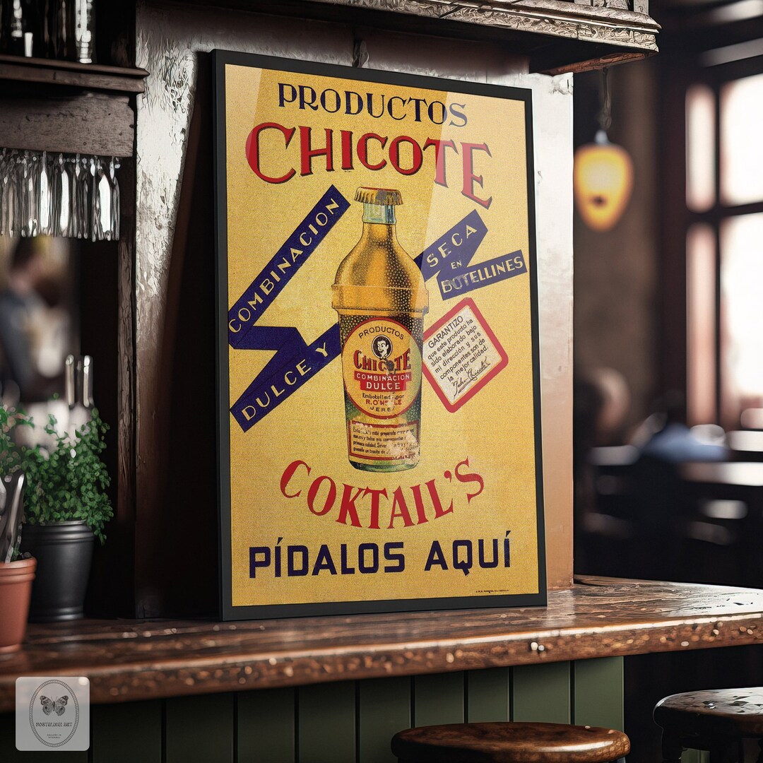 Chicote Coktails Alcohol Poster, Vintage Poster Print, Art Nouaveau ...