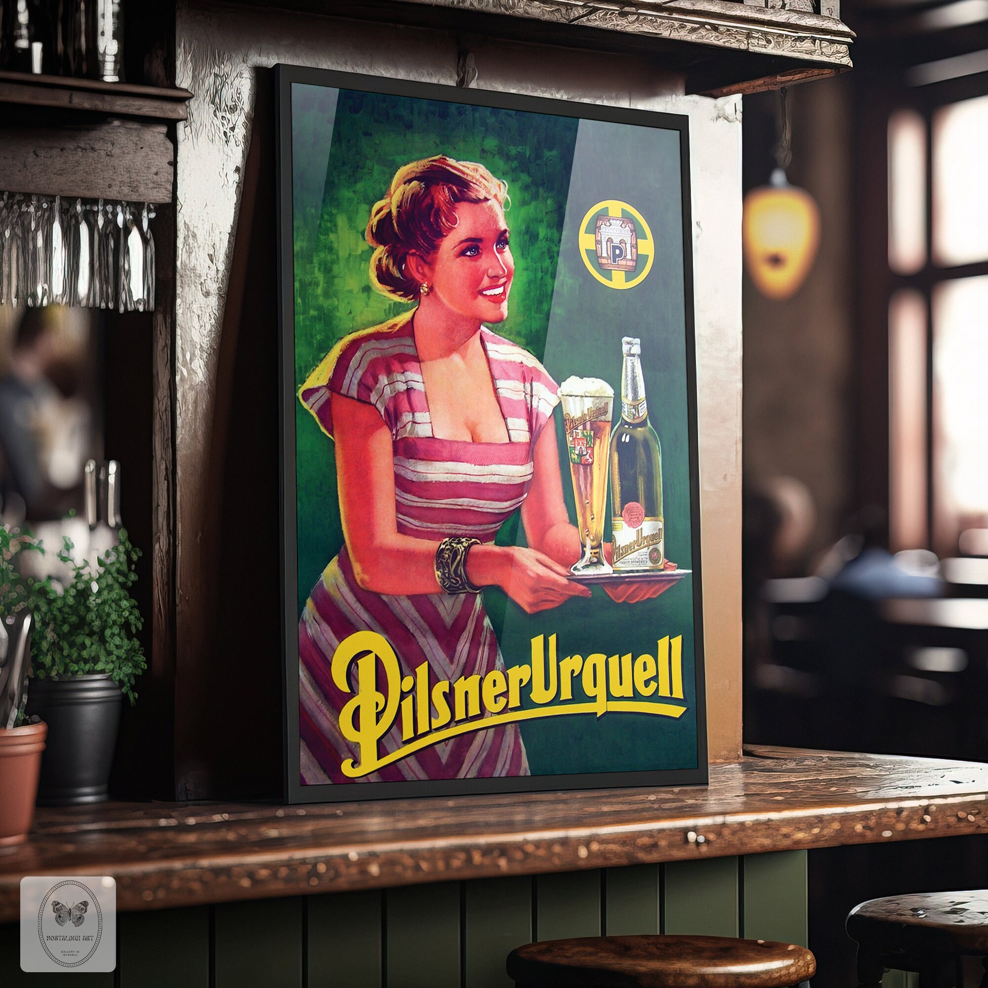 Pilsner Urquell Alcohol Poster, Vintage Poster Print, Art Nouaveau ...