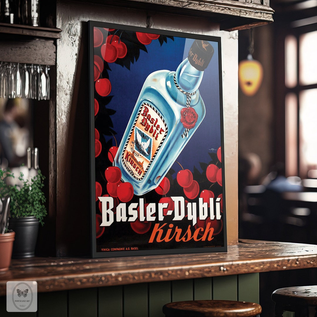 Basler Dybli Kirsch Alcohol Poster, Vintage Poster Print, Art Nouaveau ...