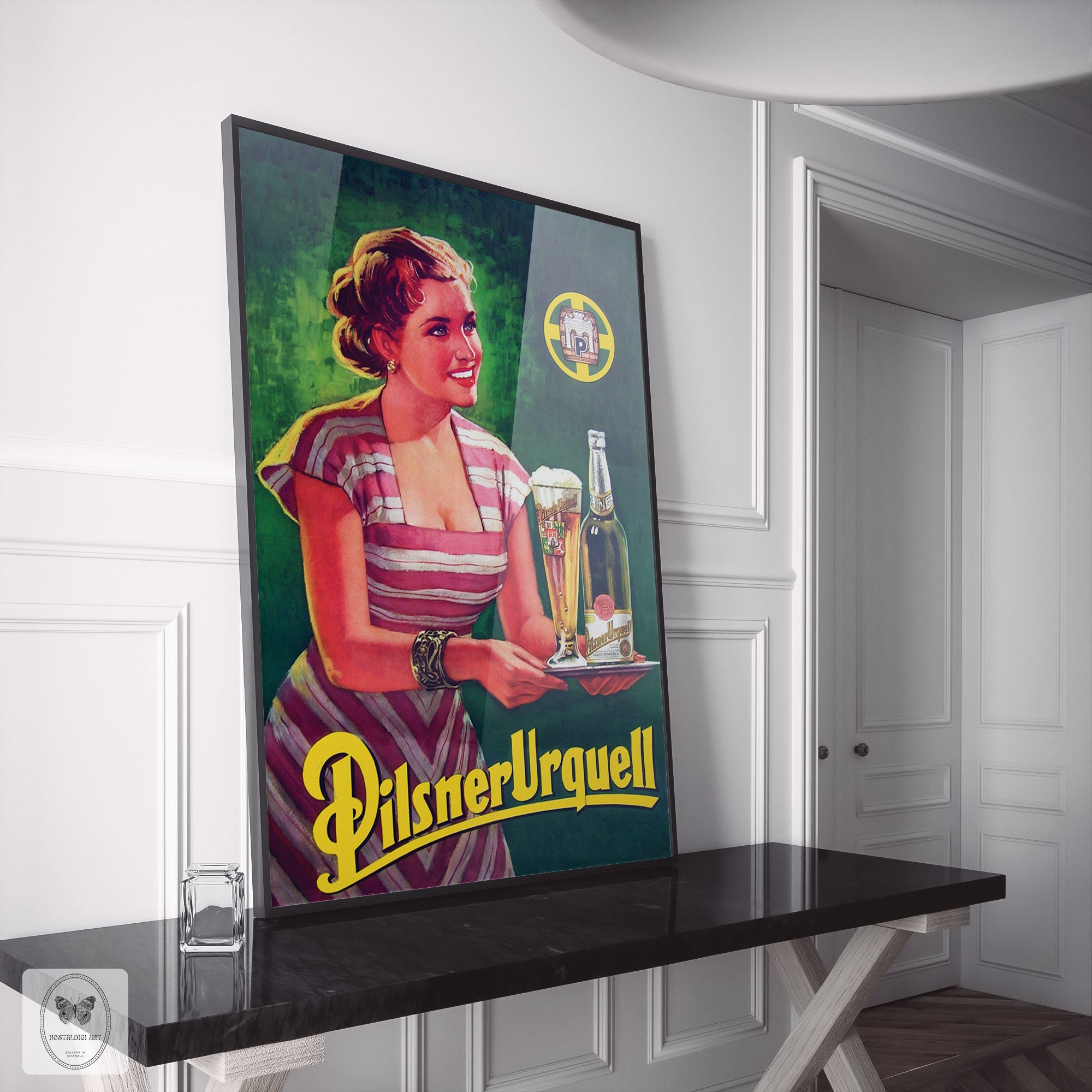Pilsner Urquell Alcohol Poster, Vintage Poster Print, Art Nouaveau ...