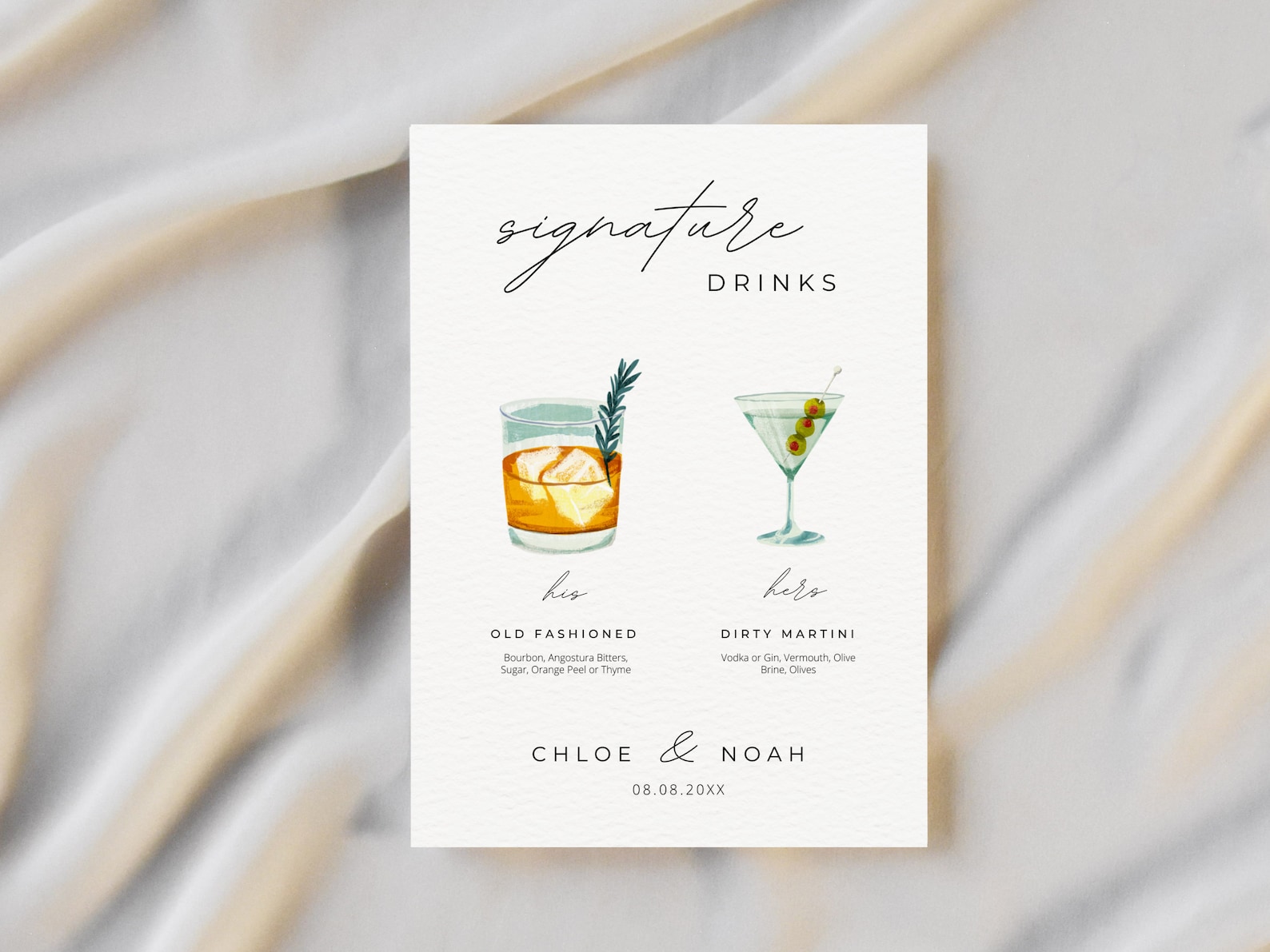 Signature Cocktails Menu, His and Hers Drinks, Old Fashioned and Dirty ...