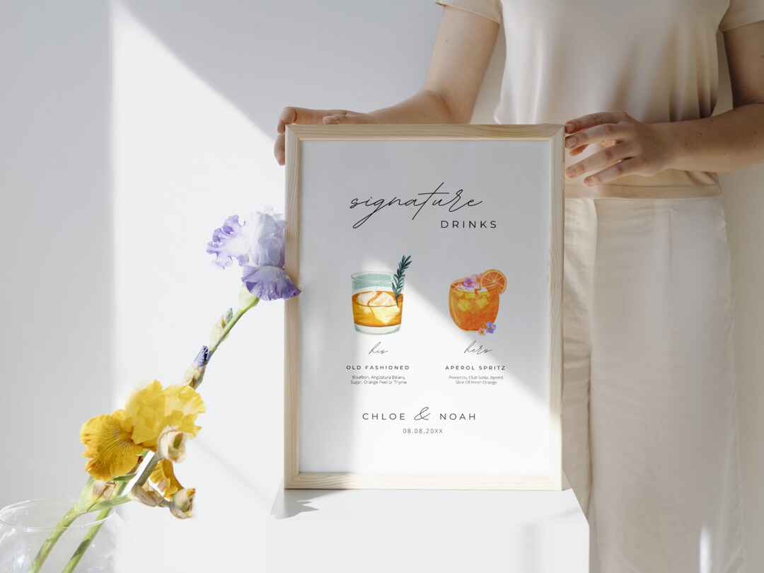 Wedding Signature Drinks Menu, His and Hers Cocktails, Old Fashioned ...