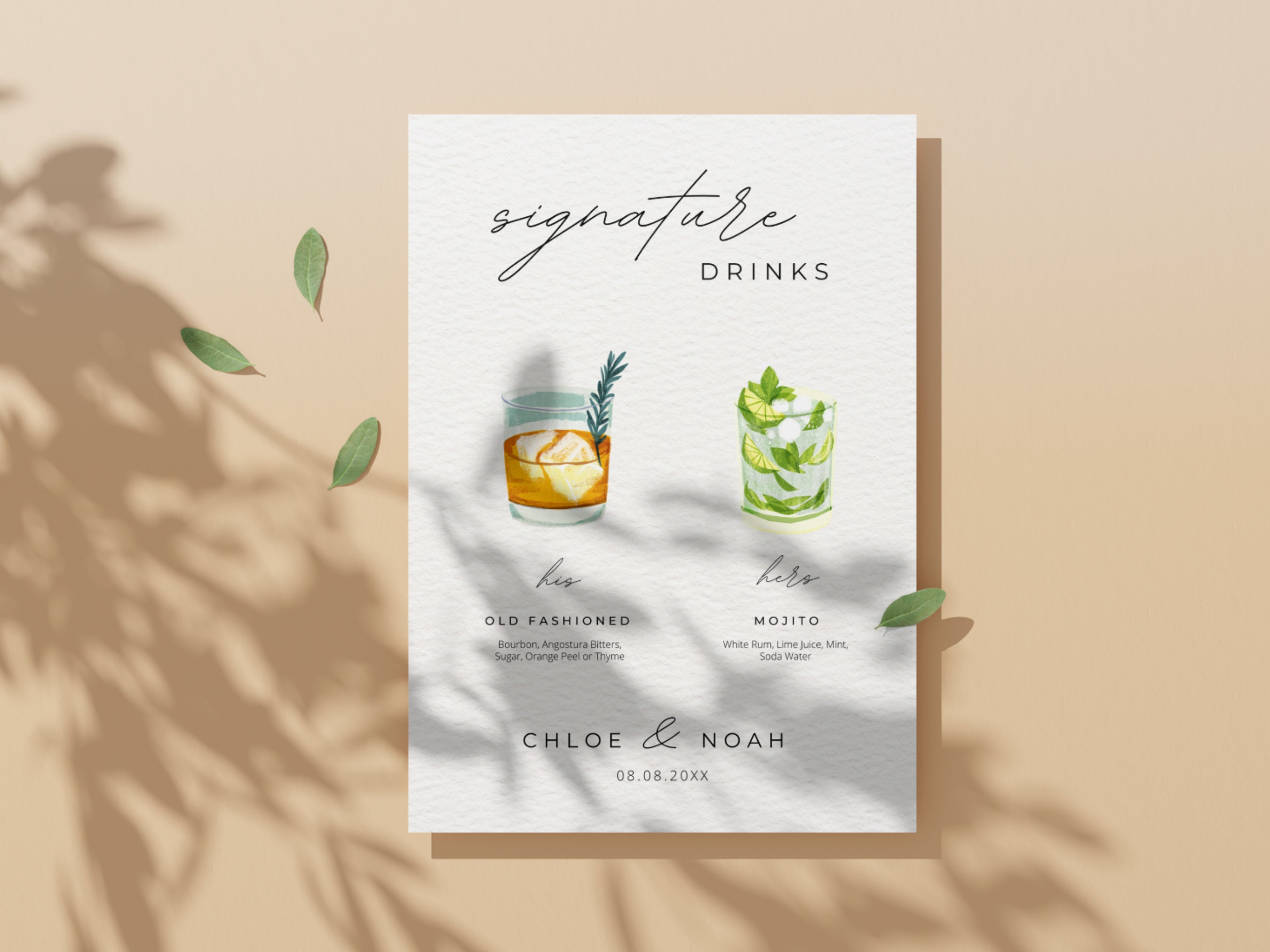 Wedding Signature Drinks Menu, Customizable Wedding Bar Menu, His and ...