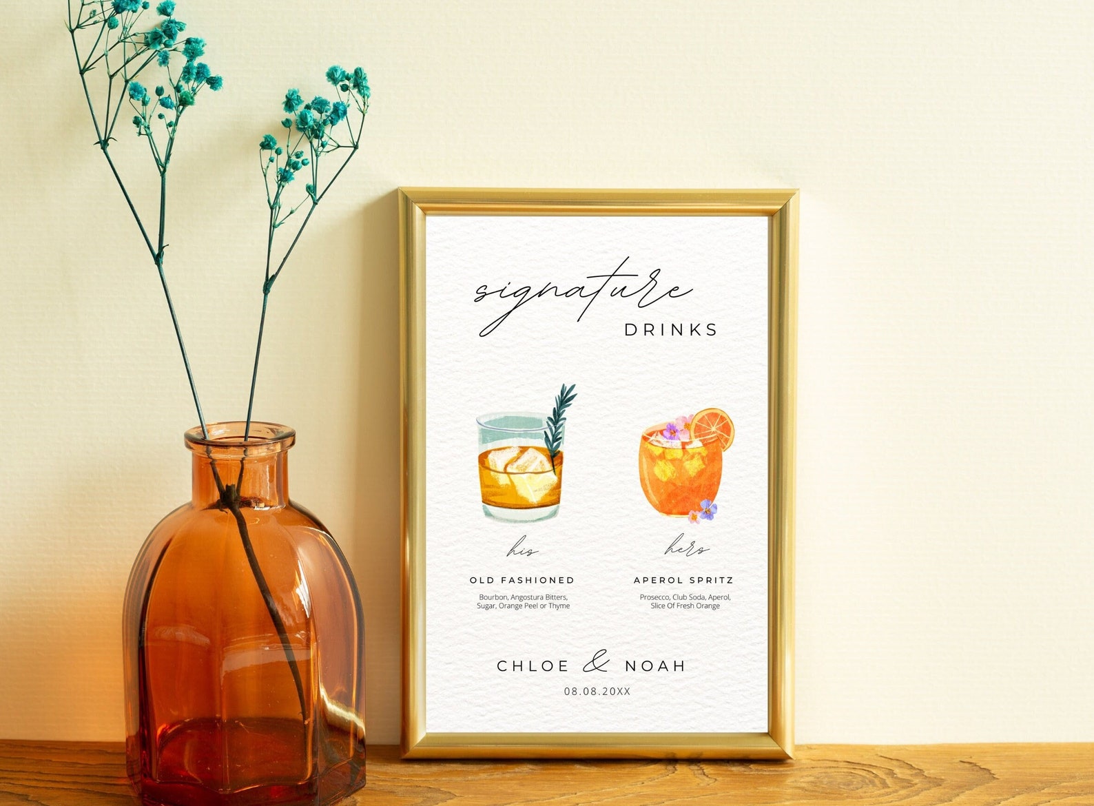 Personalized Wedding Cocktails Menu, His and Hers Drinks, Old Fashioned ...