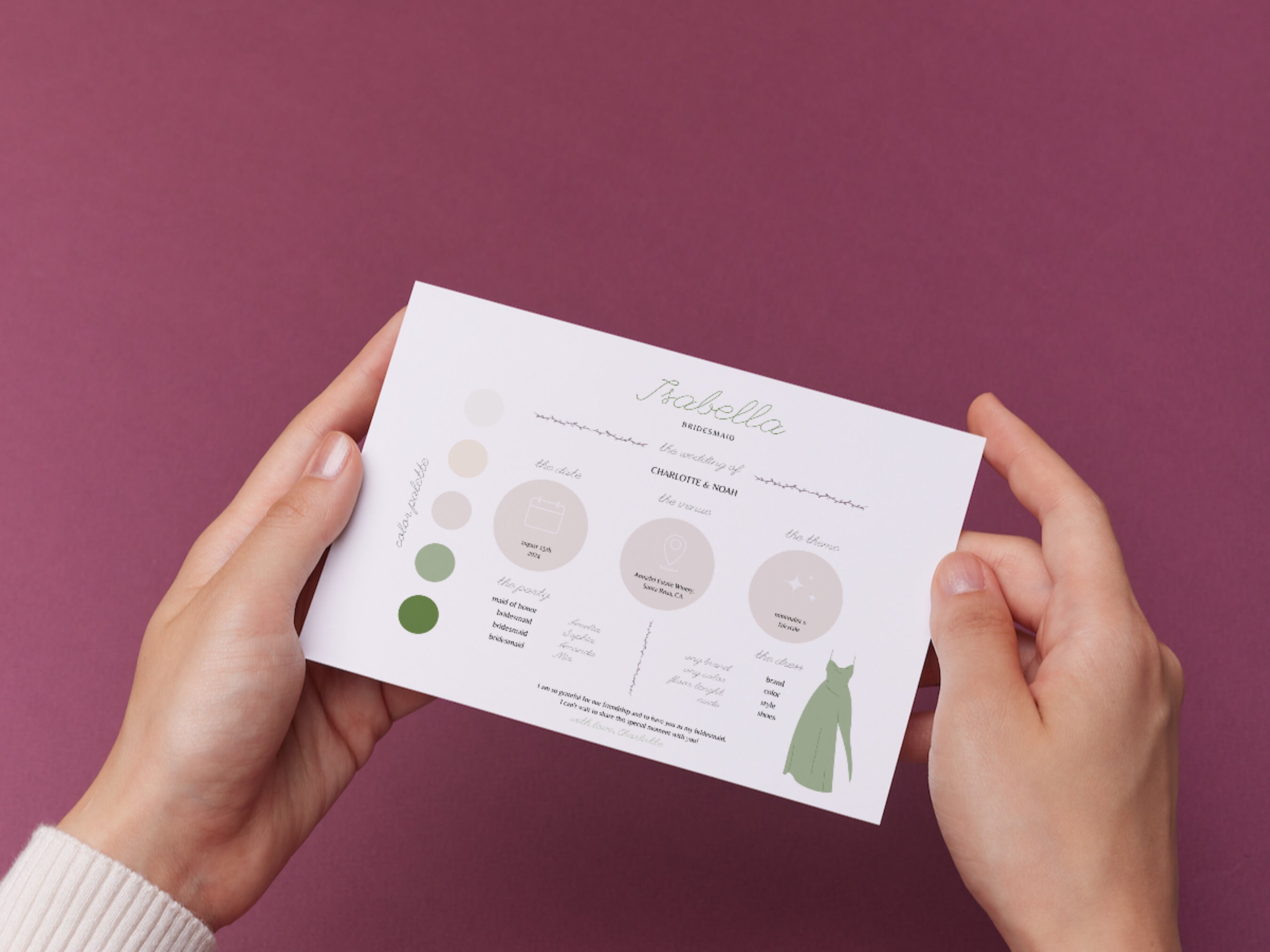 Bridesmaid Info Card Template, Wedding Shower Info Card, Bridal Party ...