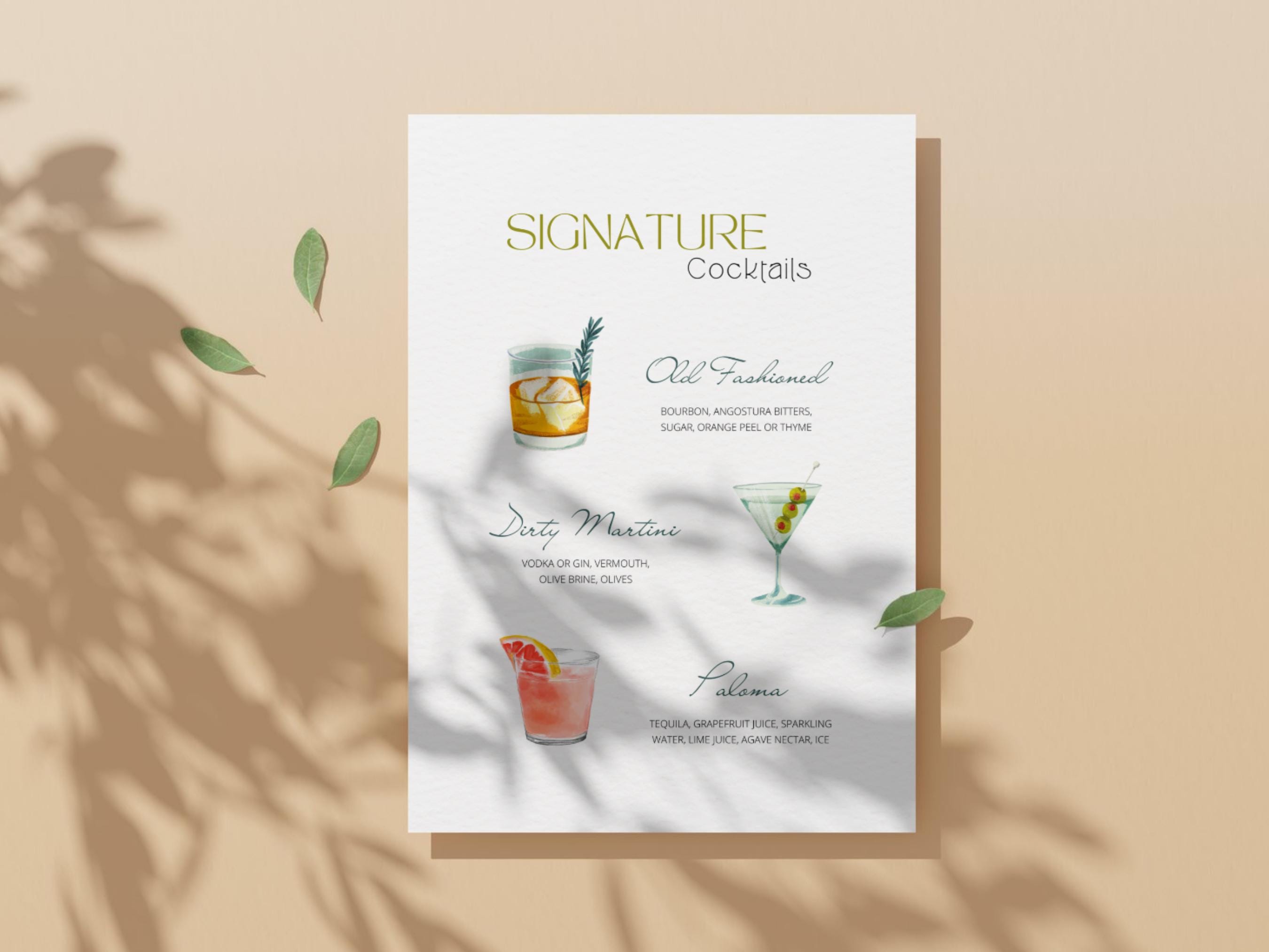 Signature Cocktail Menu Template, Printable Bar Menu, 25 Drink Options ...