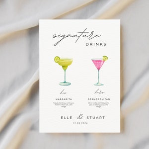 Signature Cocktails Menu, His and Hers Drinks, Cosmopolitan, Margarita ...