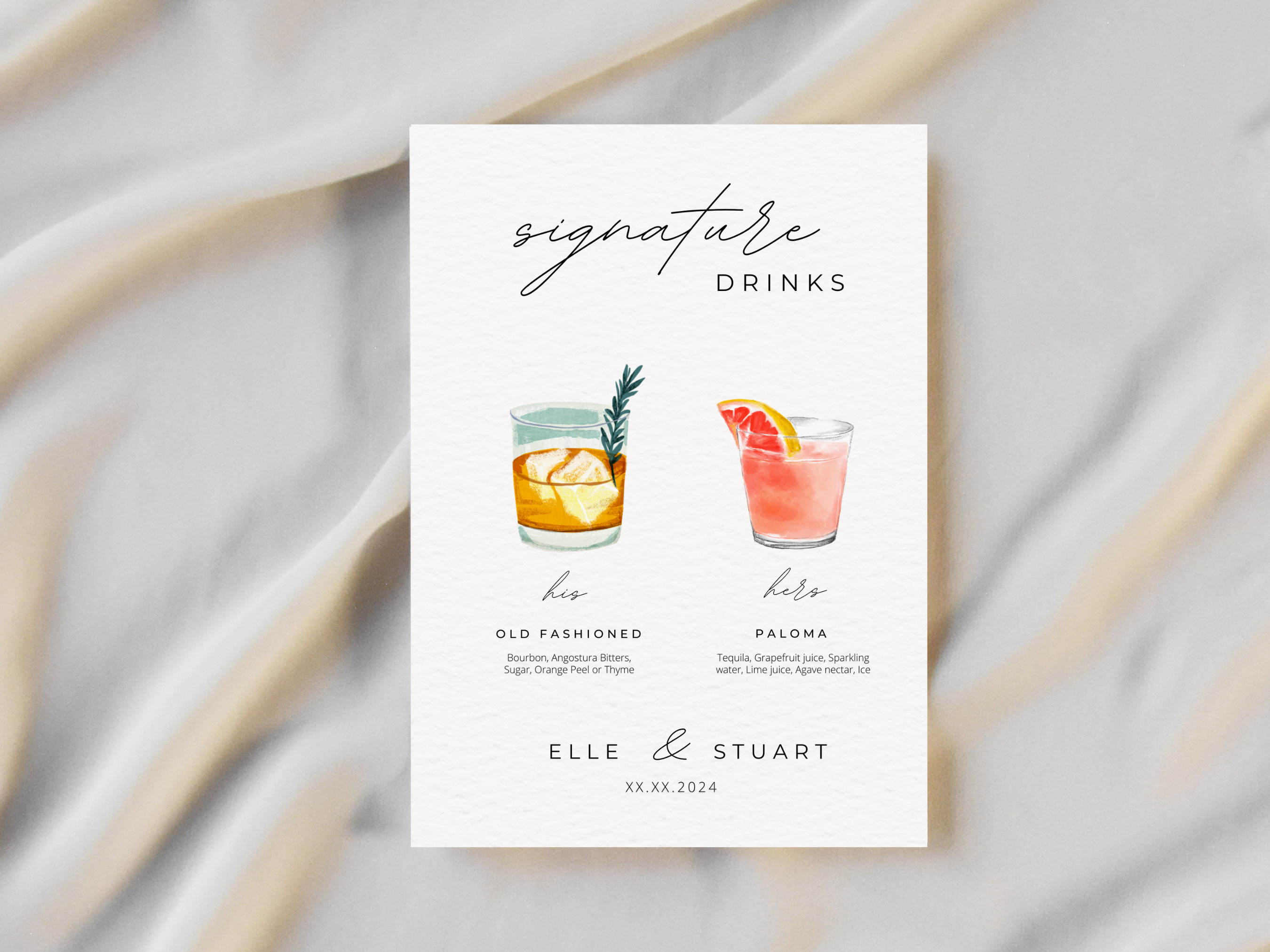 Signature Cocktails Menu, His and Hers Drinks, Old Fashioned, Paloma ...