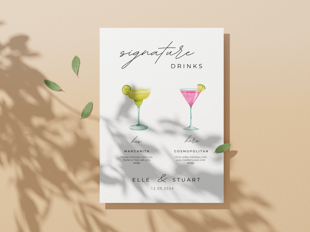 Signature Cocktails Menu, His and Hers Drinks, Cosmopolitan, Margarita ...