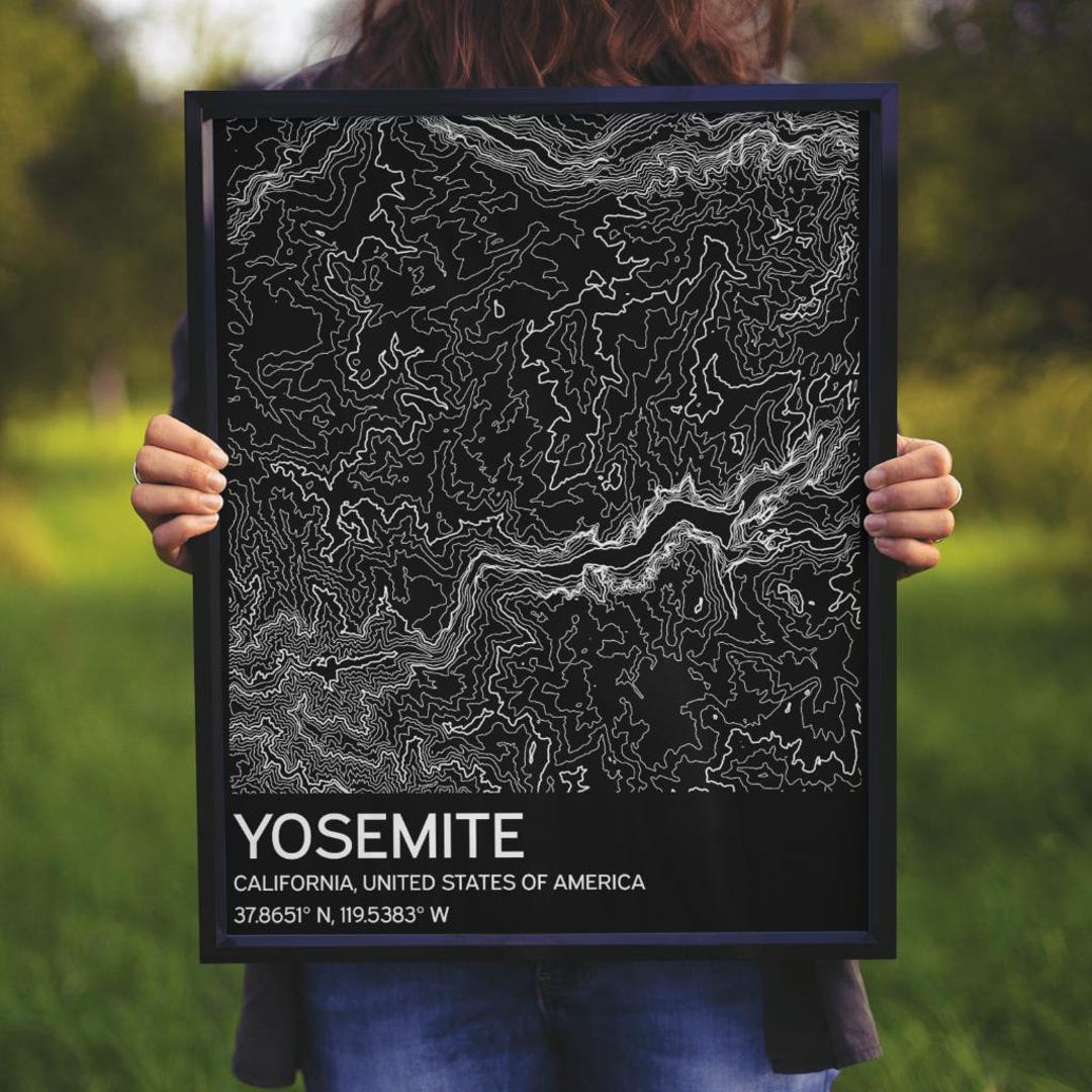 Yosemite National Park Topographic Map Print: Minimalist Black and ...