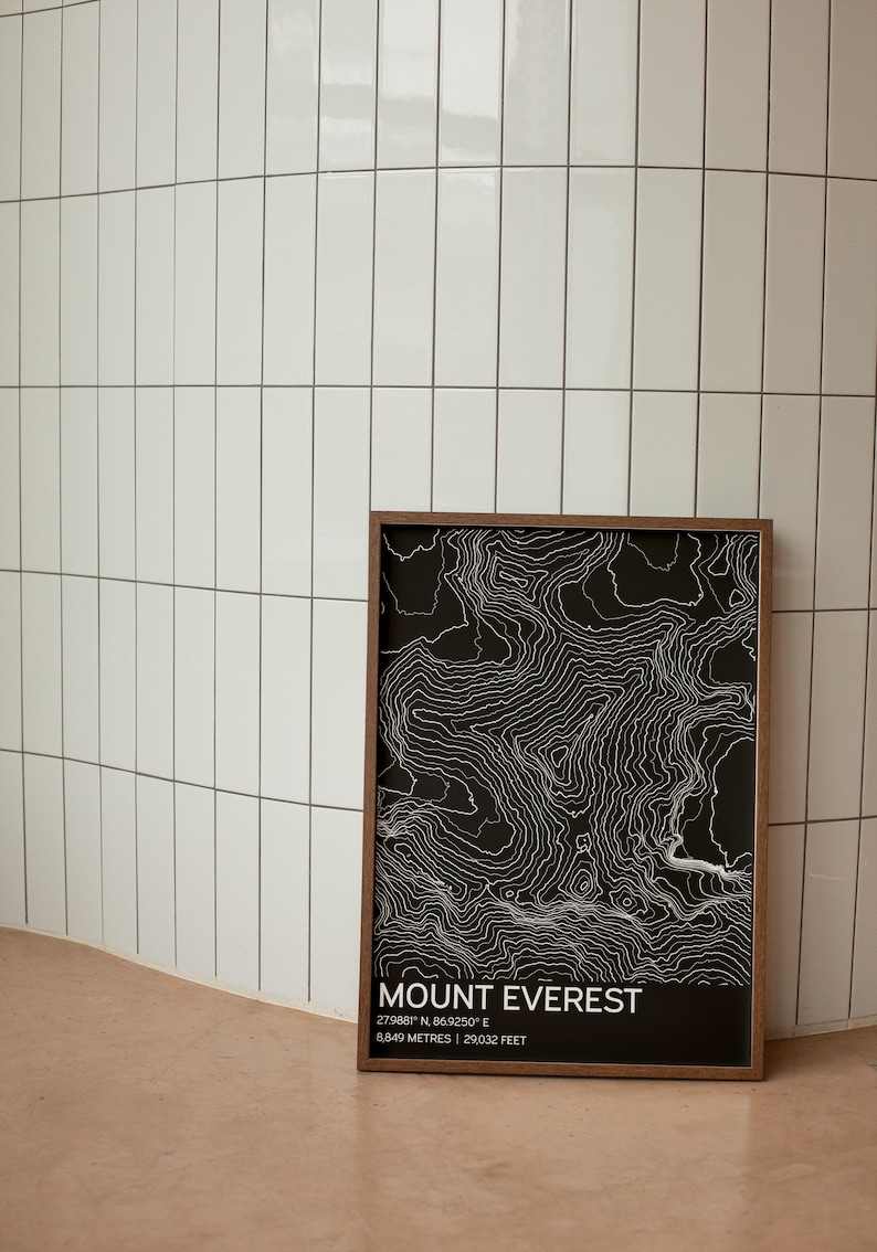 Mount Everest Digital Wall Art, Contour Map Digital Print, Topographic ...