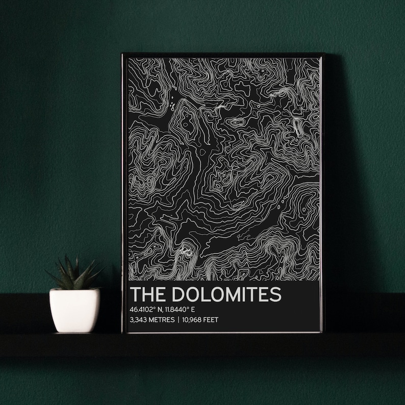 The Dolomites Map, Dolomites Print, Topographic Design, Italian Poster ...