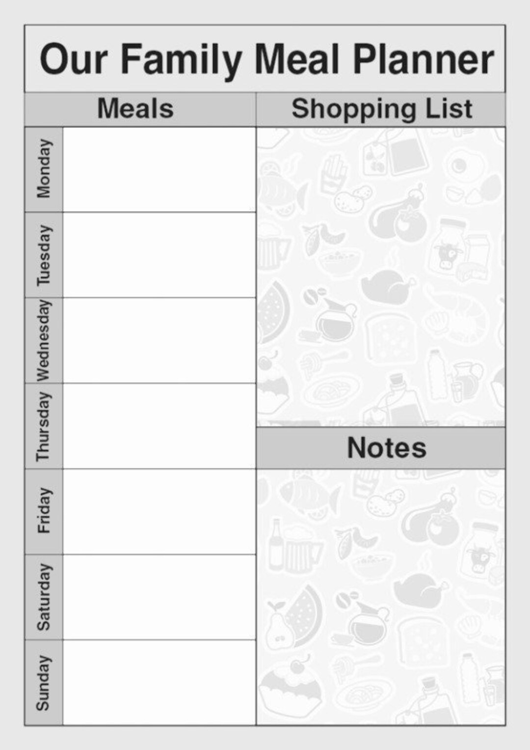 Family Meal Planner, Digital Download, Food Planner, Shopping List ...