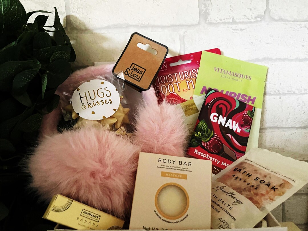 Hygge Winter Gift Box: Pink Fluffy Ear Muffs, Chocolate Treats + Pamper ...