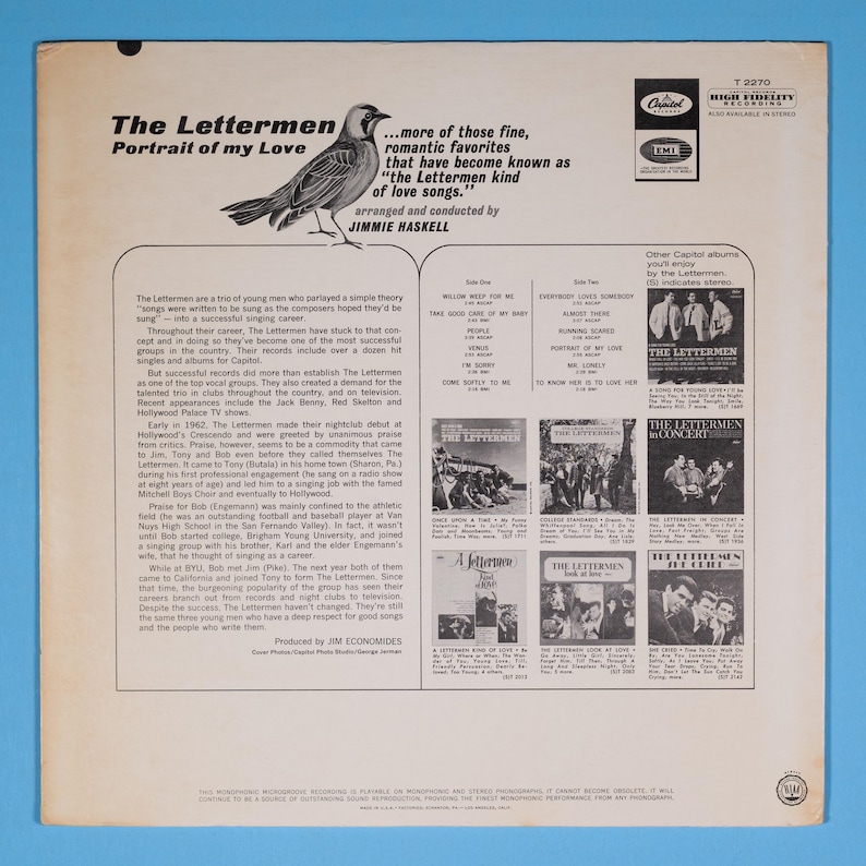 The Lettermen Portrait of My Love LP - Etsy