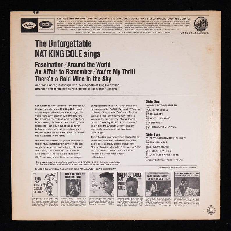 The Unforgettable Nat King Cole Sings the Great Songs LP - Etsy