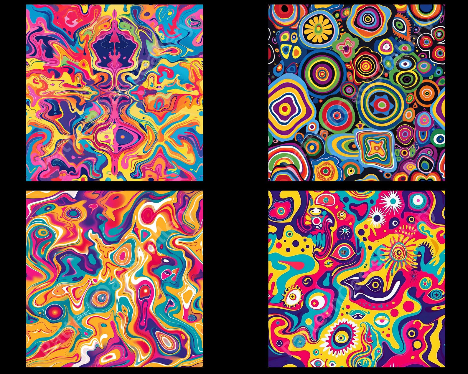 Vibrant Psychedelic SEAMLESS Patterns, Colorful Abstract Psychedelic ...