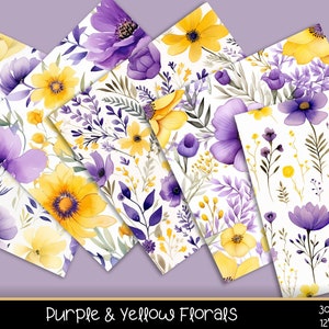 Purple and Yellow Floral Seamless Patterns, Purple and Yellow Digital ...