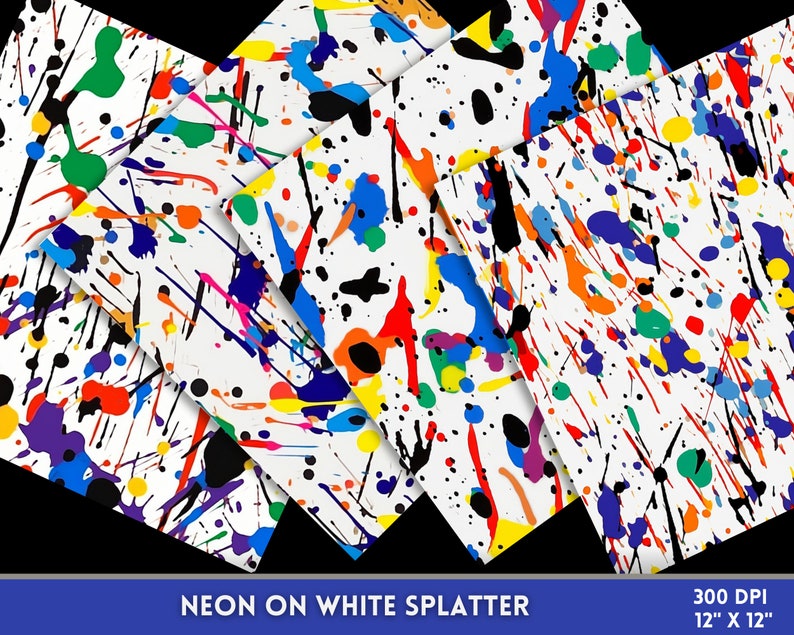Neon on White Paint Splatter Seamless Digital Paper Neon White Splatter ...