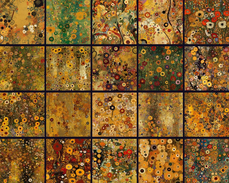 Gustav Klimt Inspired Flowers Seamless Pattern, Flowers Klimt Digital ...