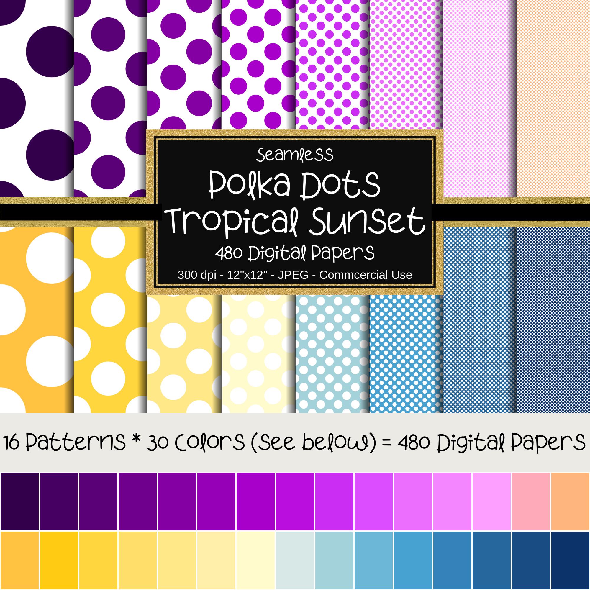 Tropical Sunset Polka Dots Seamless Digital Paper Pack, 12"x12", 480 ...