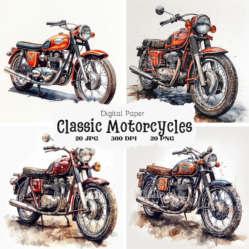 20 Classic Motorcycles Clipart, Motorcycle Designs, Vintage Motorcycles ...