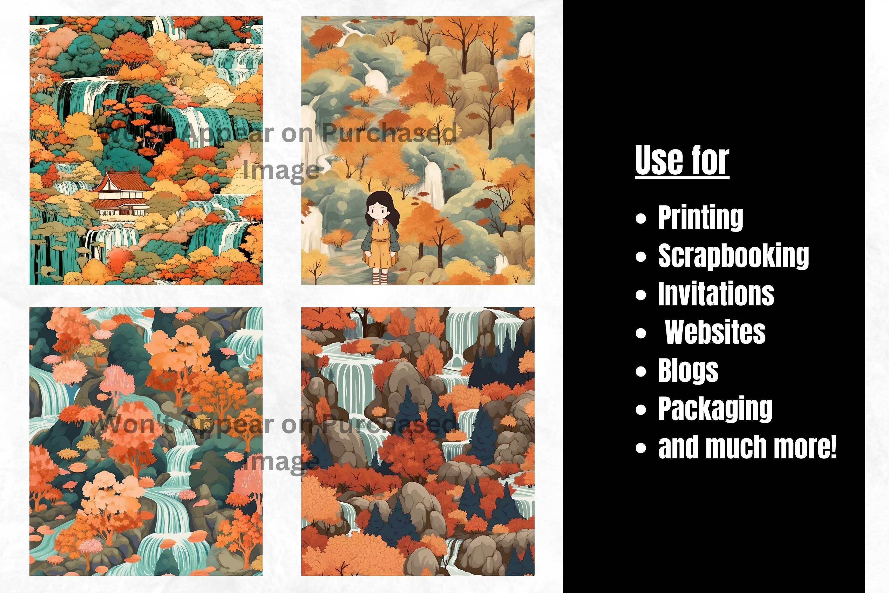 Ghibli Style Waterfalls Seamless Background Patterns Autumn - Etsy
