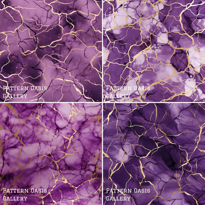 Purple and Gold Marble Seamless Digital Paper, Purple Marble Textures ...