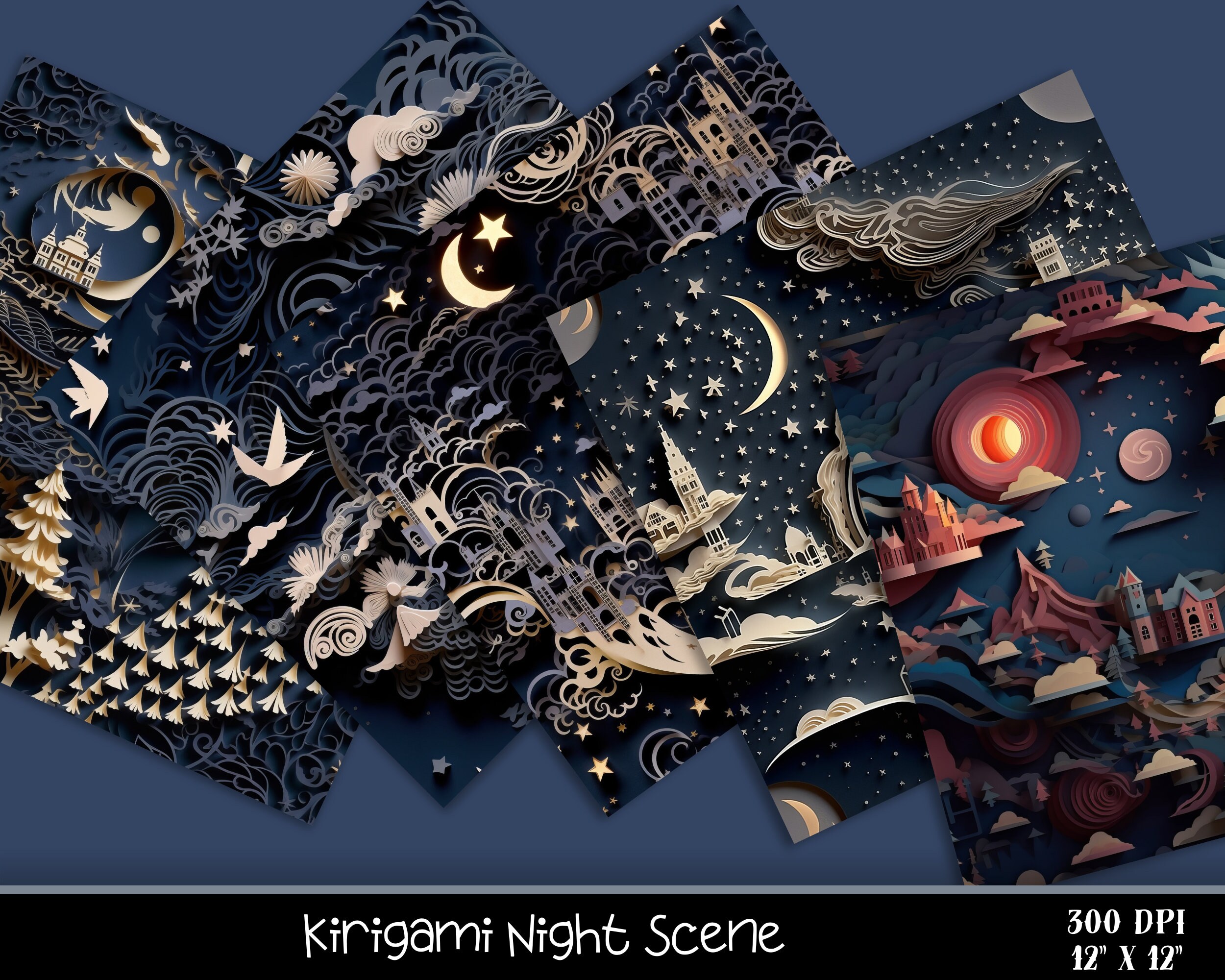 Kirigami Night Scene Seamless Digital Paper, Kiribati Night Sky Pattern ...